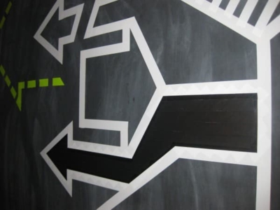 "Exit" - Abstract arrows duct tape graffiti at Urban Spree (2013)